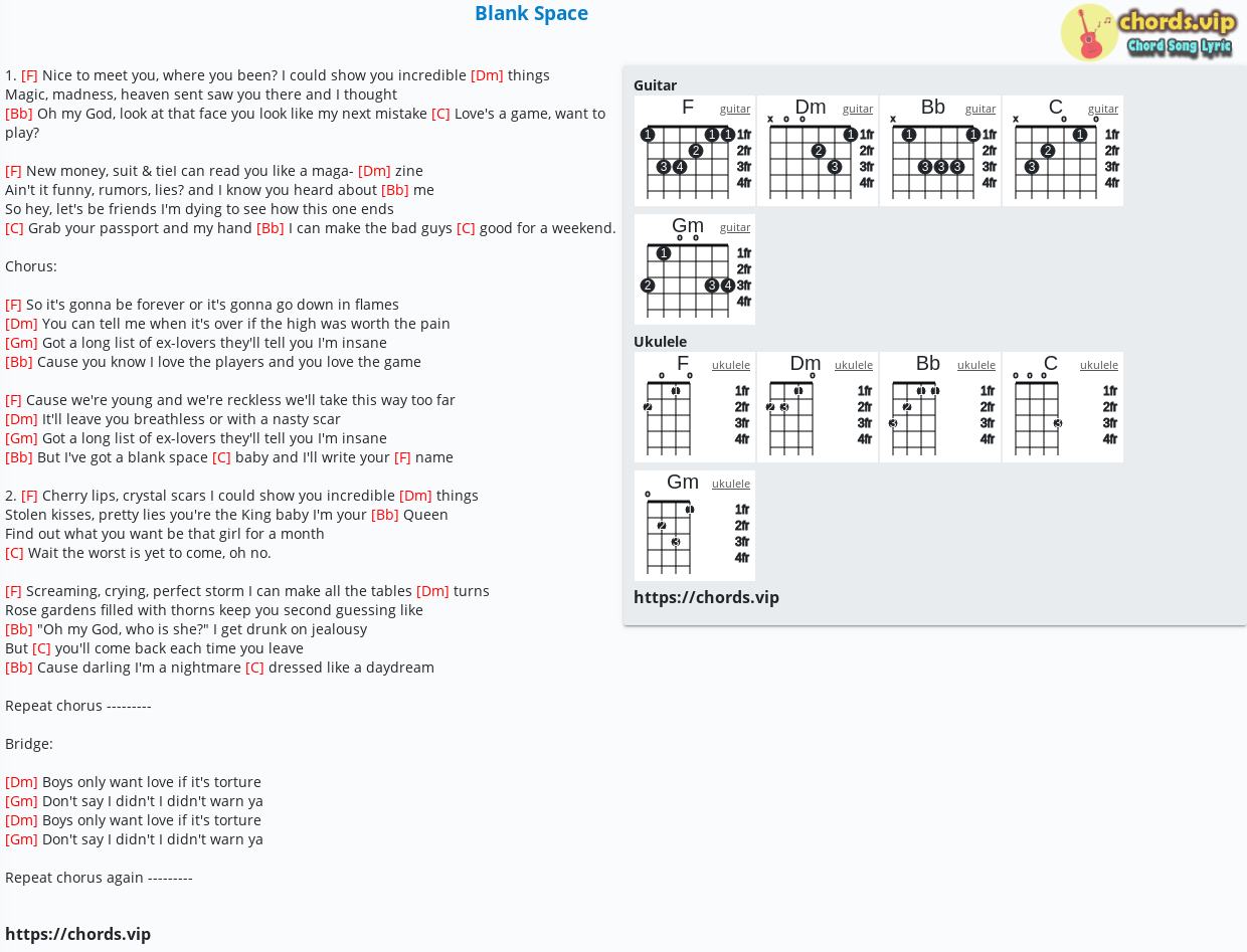 Chord: Blank Space - tab, song lyric, sheet, guitar, ukulele | chords.vip Chord: Blank Space - tab, song lyric, sheet, guitar, ukulele | chords.vip