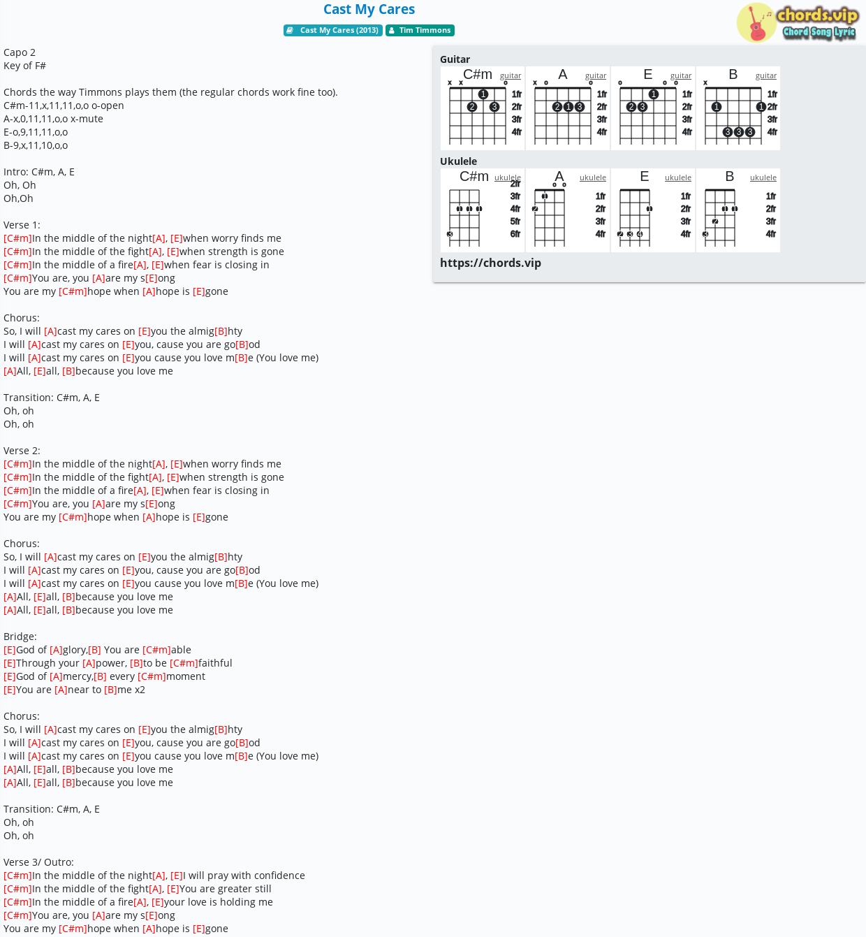Chord Cast My Cares Tab Song Lyric Sheet Guitar Ukulele Chords Vip