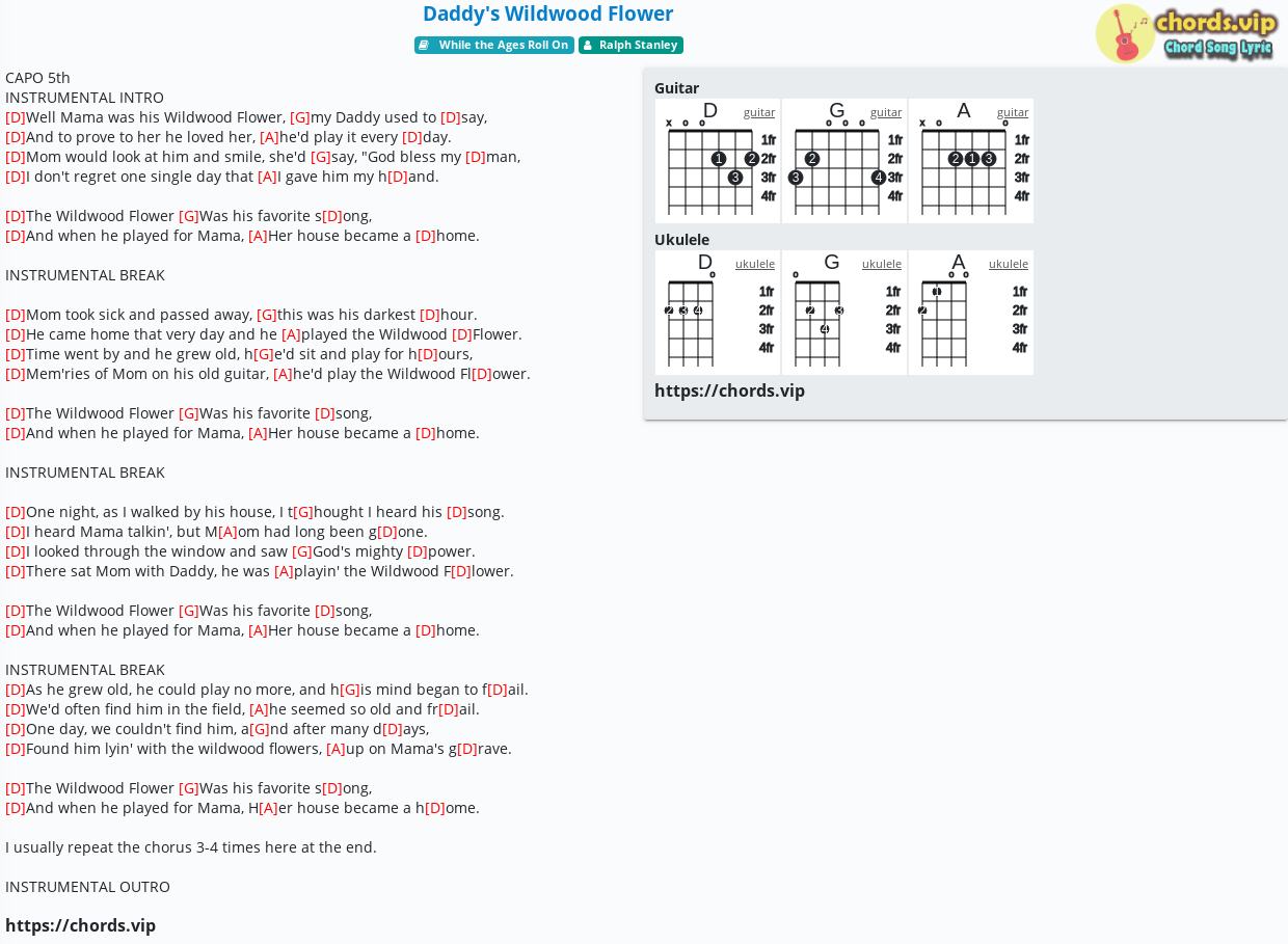 Chord: Daddy's Wildwood Flower - tab, song lyric, sheet, guitar ... Chord: Daddy's Wildwood Flower - tab, song lyric, sheet, guitar ...