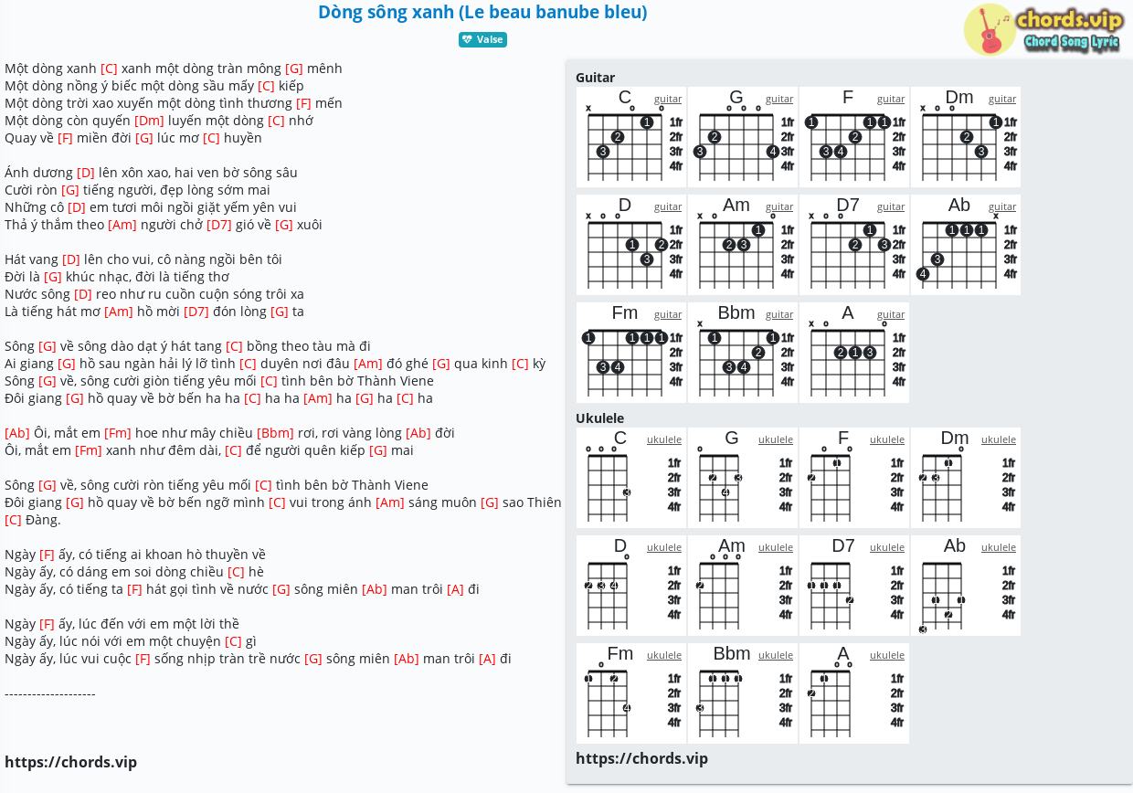 Chord: Dòng sông xanh (Le beau banube bleu) - tab, song lyric, sheet ... Chord: Dòng sông xanh (Le beau banube bleu) - tab, song lyric, sheet ...