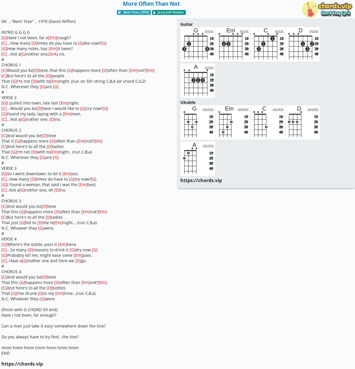 Chord: More Often Than Not - Jerry Jeff Walker - tab, song lyric, sheet ... Chord: More Often Than Not - Jerry Jeff Walker - tab, song lyric, sheet ...