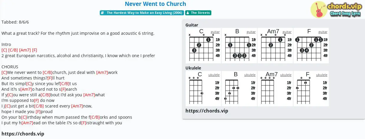 Hợp âm: Never Went to Church - cảm âm, tab guitar, ukulele - lời bài ... Hợp âm: Never Went to Church - cảm âm, tab guitar, ukulele - lời bài ...