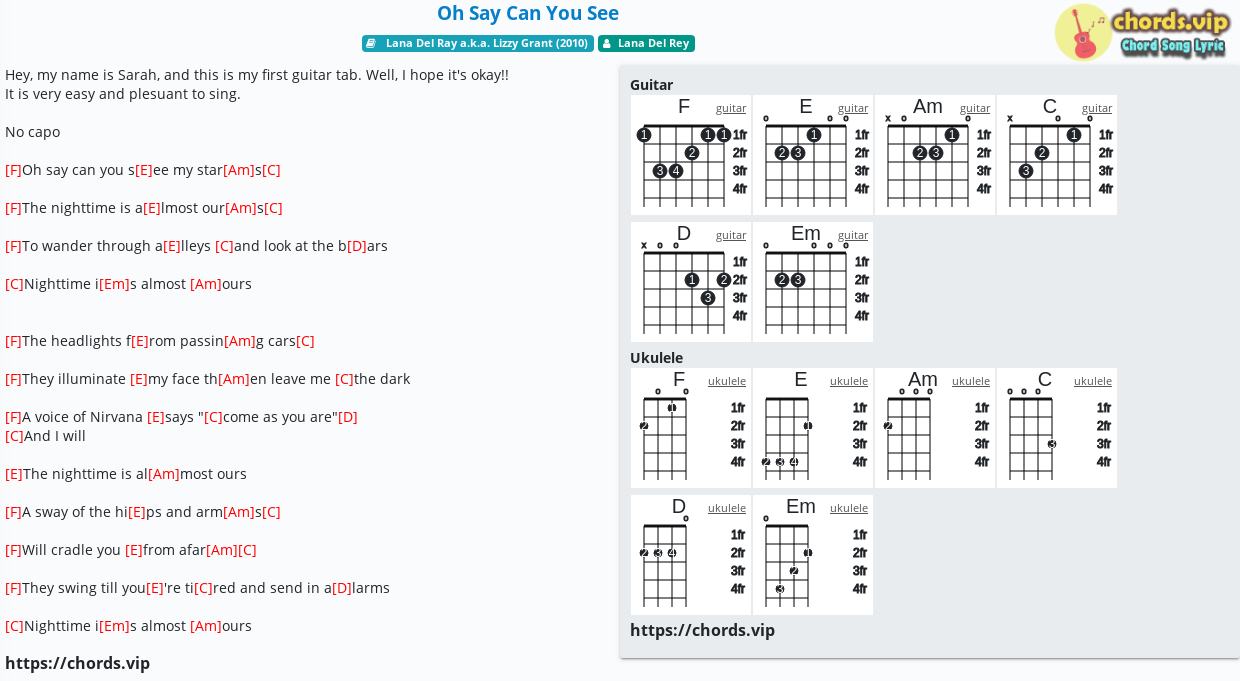 Hợp âm: Oh Say Can You See - cảm âm, tab guitar, ukulele - lời bài hát ... Hợp âm: Oh Say Can You See - cảm âm, tab guitar, ukulele - lời bài hát ...