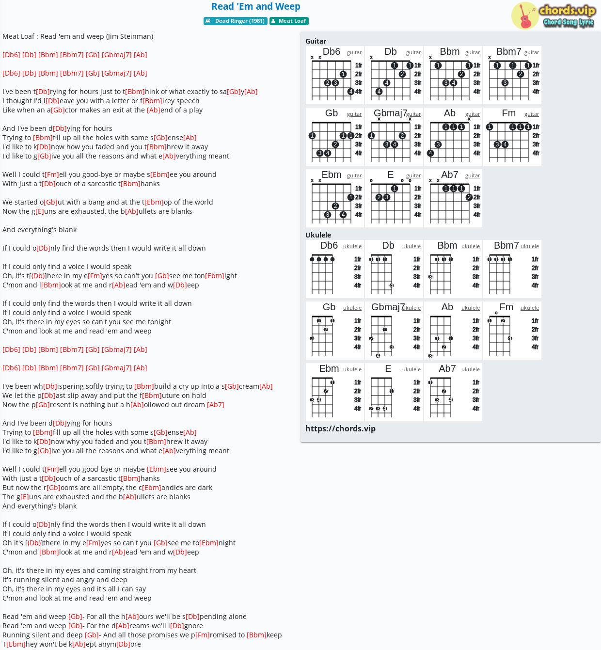 Chord Read Em And Weep Tab Song Lyric Sheet Guitar Ukulele Chordsvip