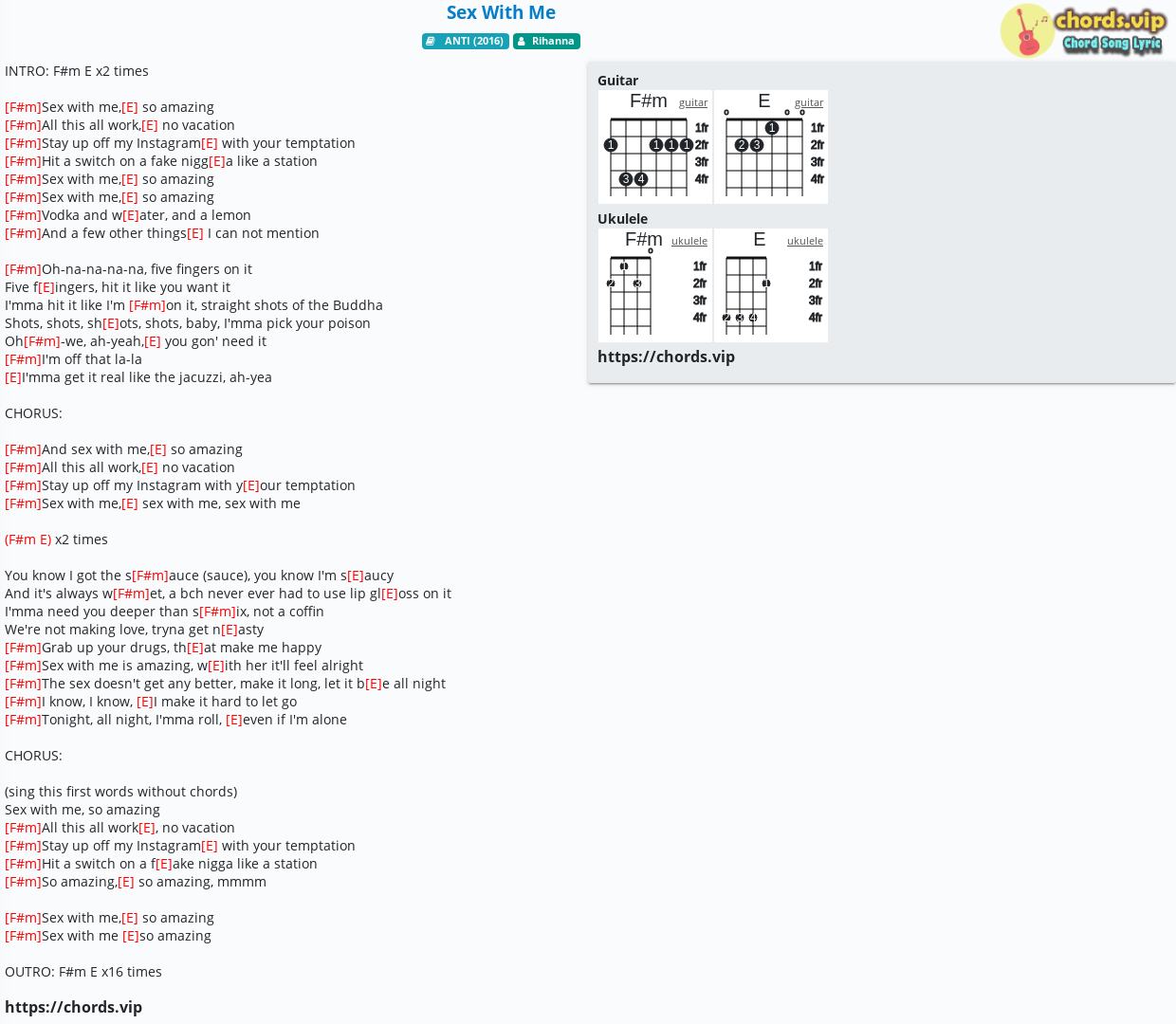 Chord Sex With Me Tab Song Lyric Sheet Guitar Ukulele Chords Vip