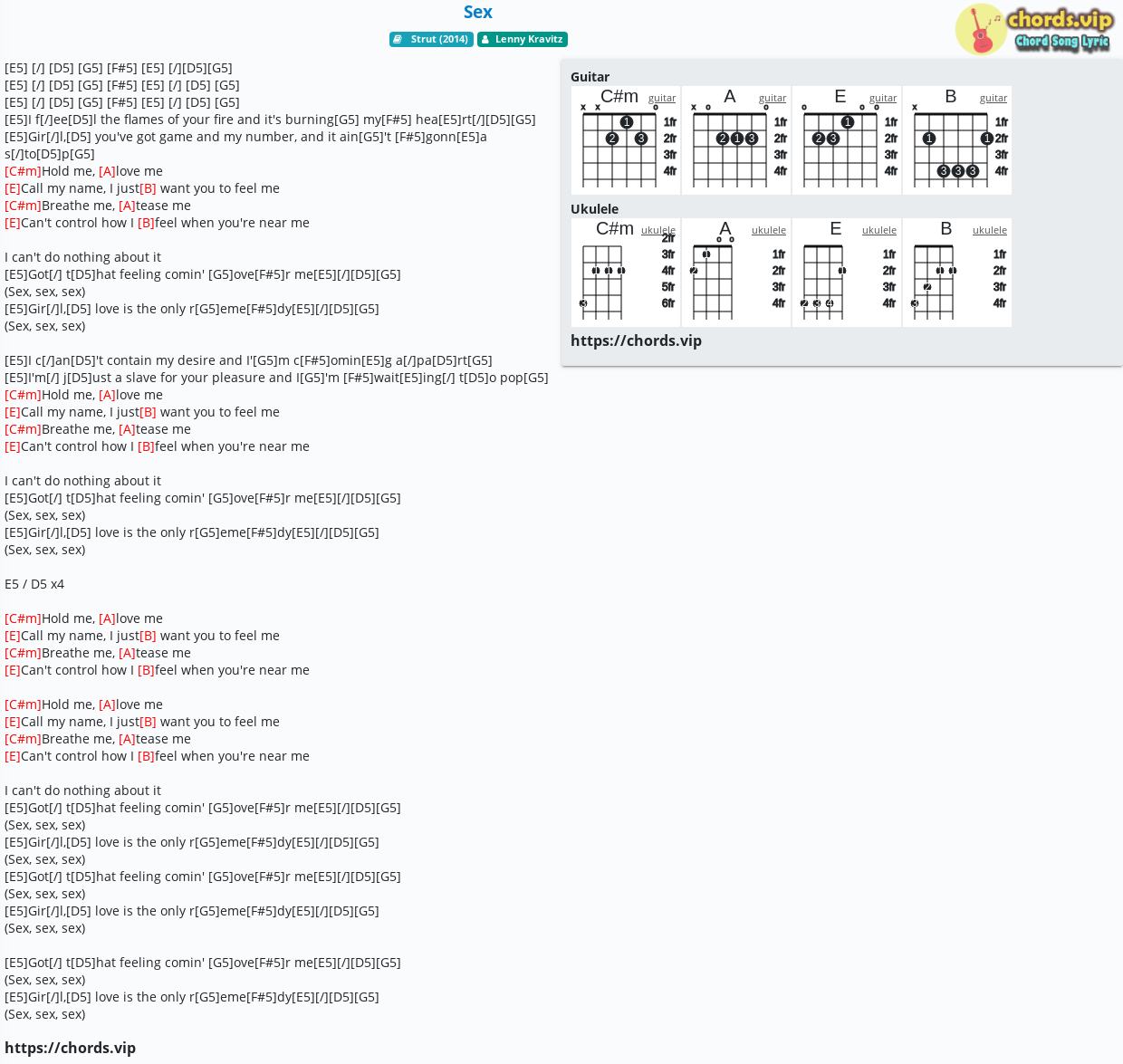 Chord Sex Tab Song Lyric Sheet Guitar Ukulele Chords Vip