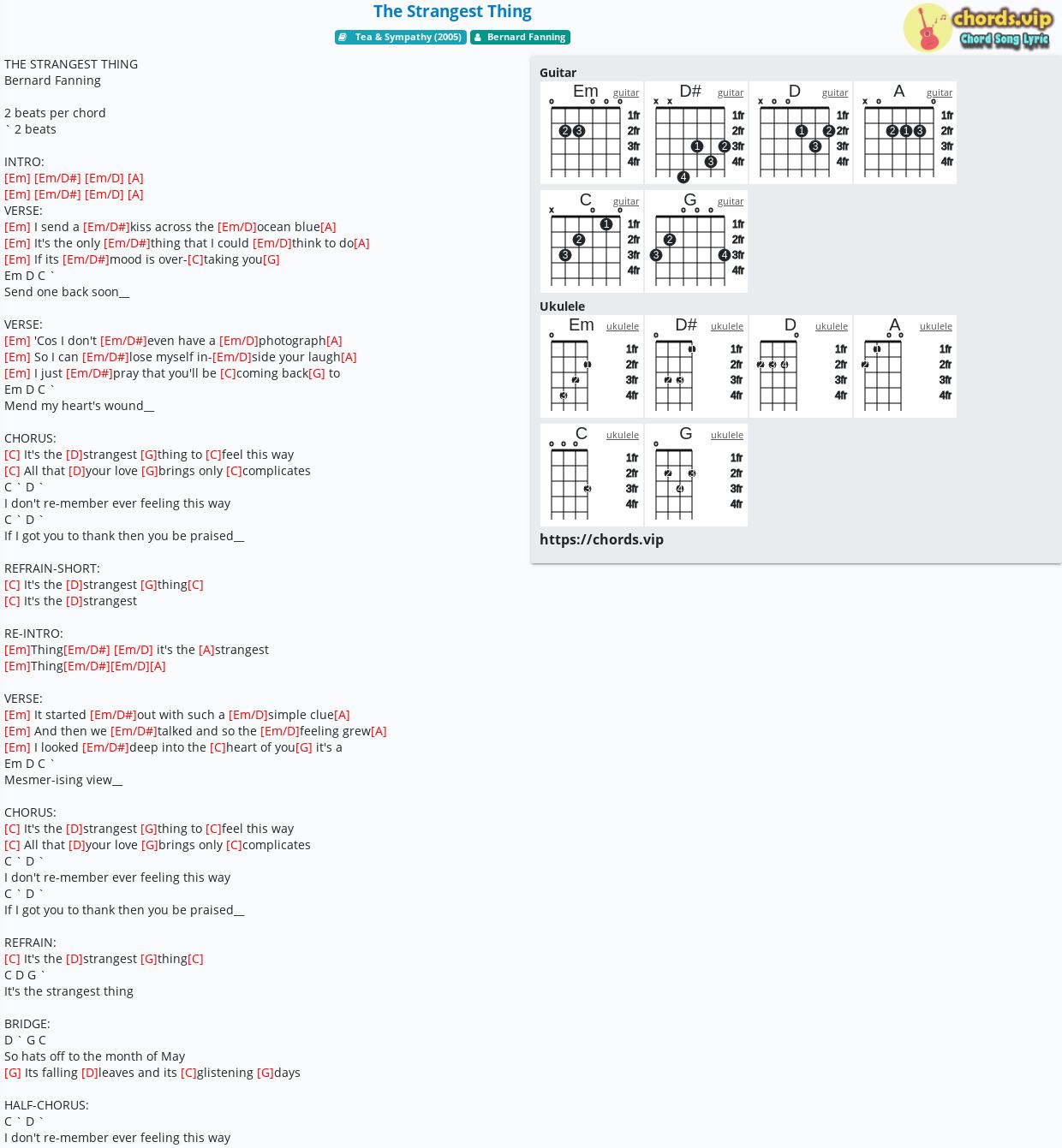 Chord: The Strangest Thing - tab, song lyric, sheet, guitar, ukulele ... Chord: The Strangest Thing - tab, song lyric, sheet, guitar, ukulele ...