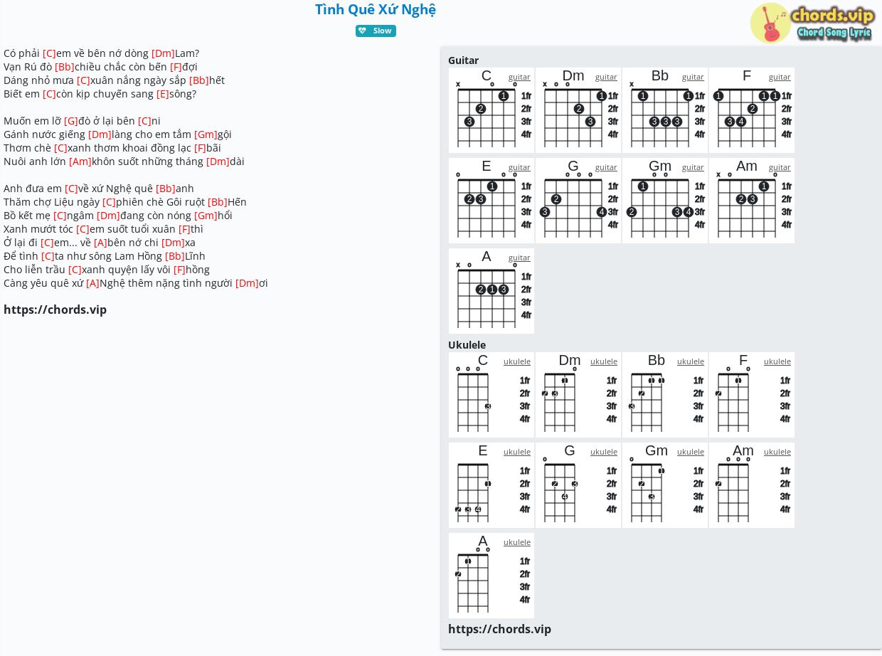 Chord Tình Quê Xứ Nghệ Tab Song Lyric Sheet Guitar Ukulele
