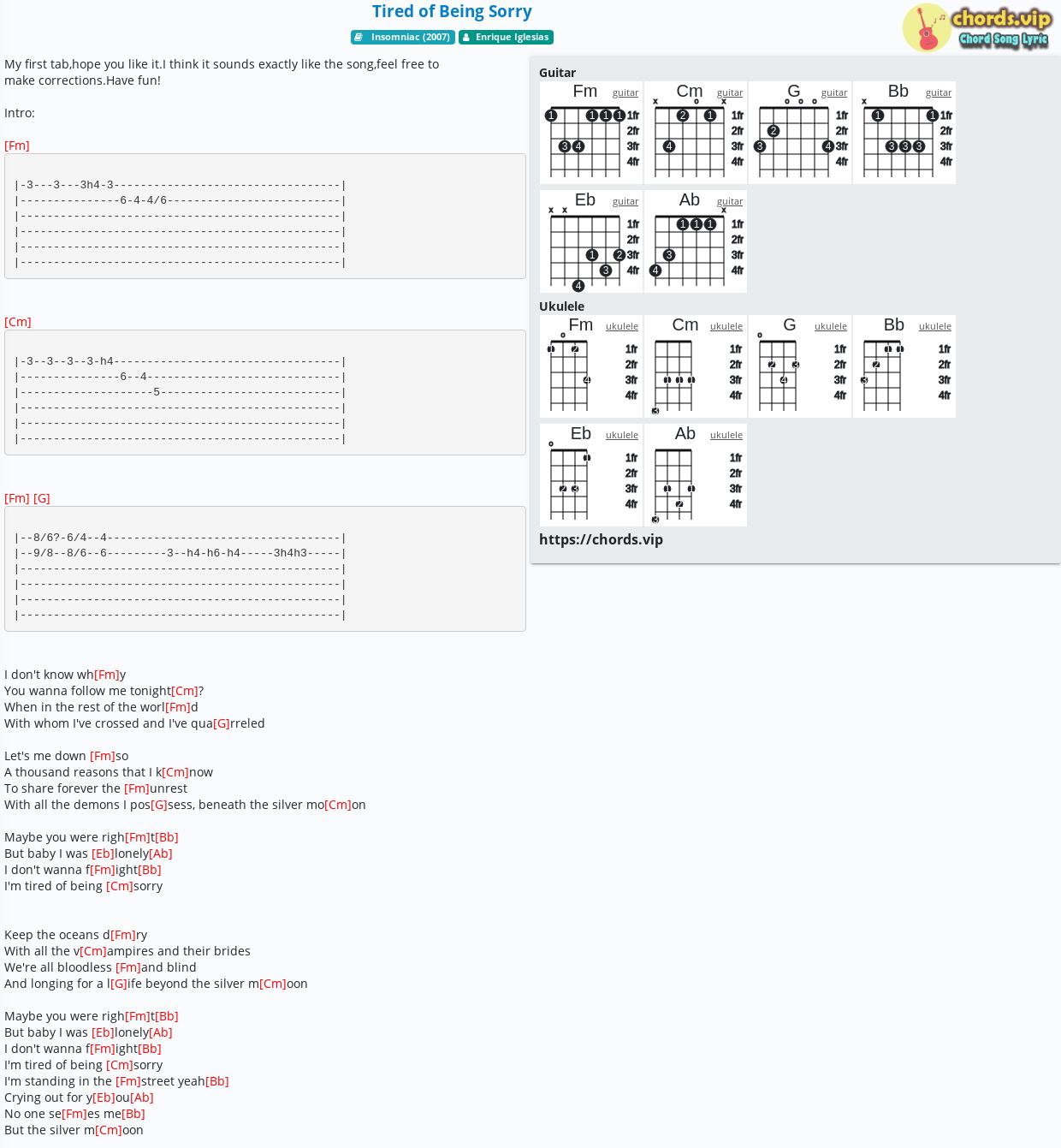 Chord: Tired of Being Sorry - Enrique Iglesias - tab, song lyric, sheet ... Chord: Tired of Being Sorry - Enrique Iglesias - tab, song lyric, sheet ...
