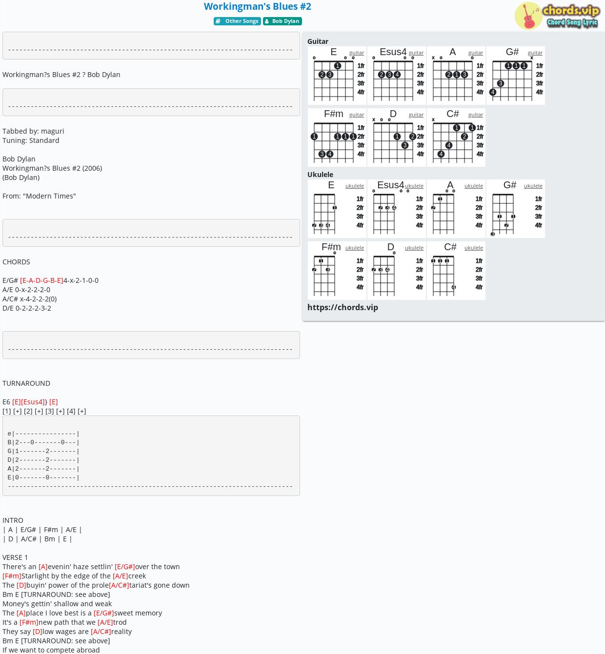 Chord: Workingman's Blues #2 - tab, song lyric, sheet, guitar, ukulele ... Chord: Workingman's Blues #2 - tab, song lyric, sheet, guitar, ukulele ...